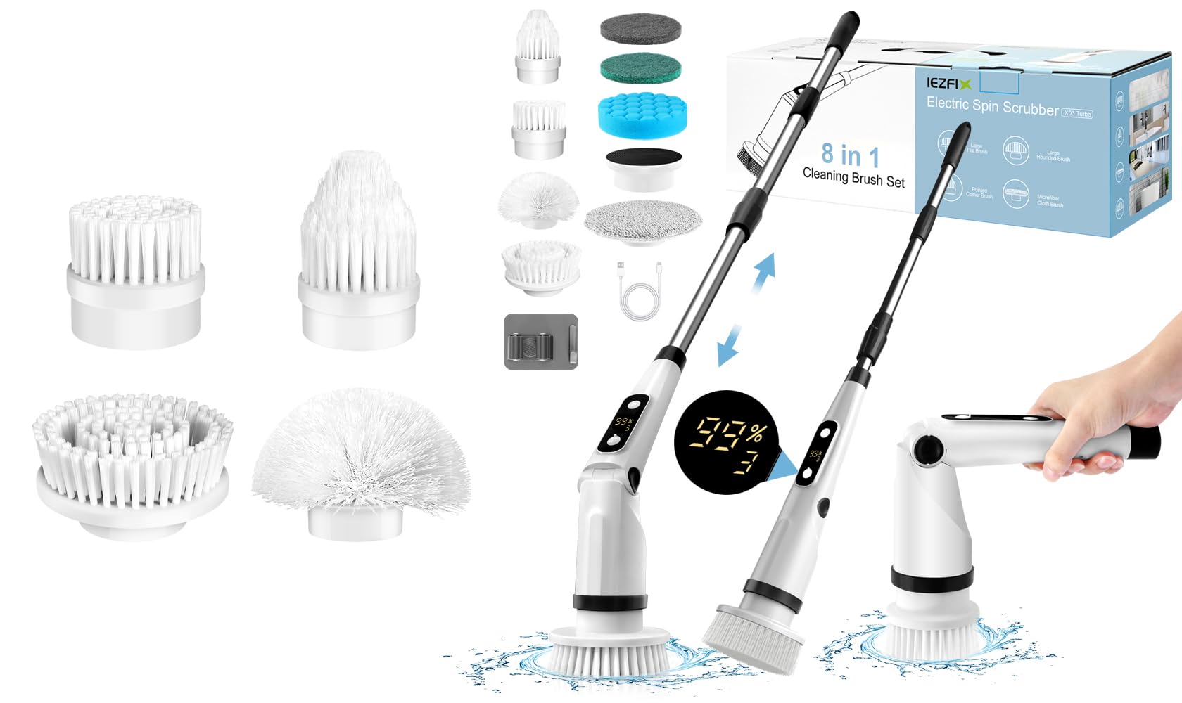 Amazon.com: Electric Spin Scrubber X03 Turbo Black and Multifunction Cleaning Brush Heads ...