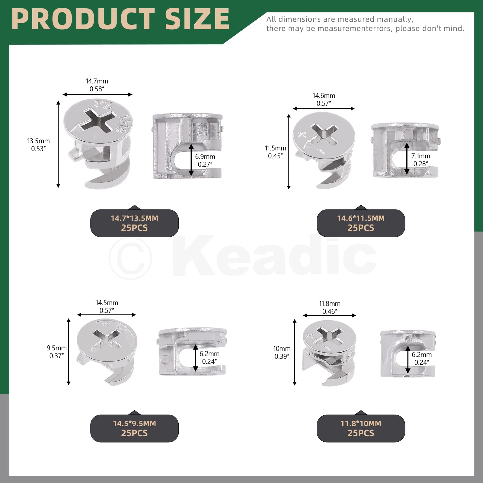 Snapklik.com : 100 Pcs 4 Sizes Cam Locks For Furniture, 3-in-1 ...