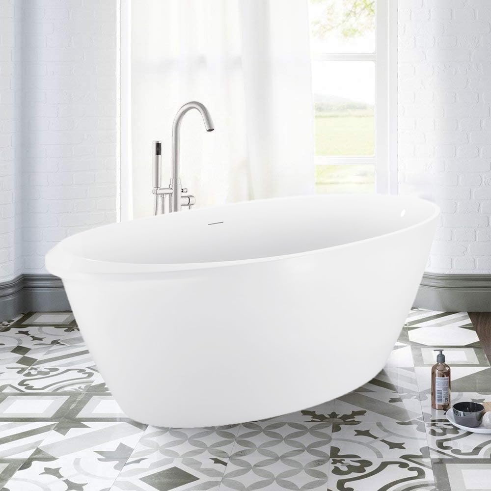 67 inch Acrylic Free Standing Tub, Oval Shape Freestanding Soaking ...