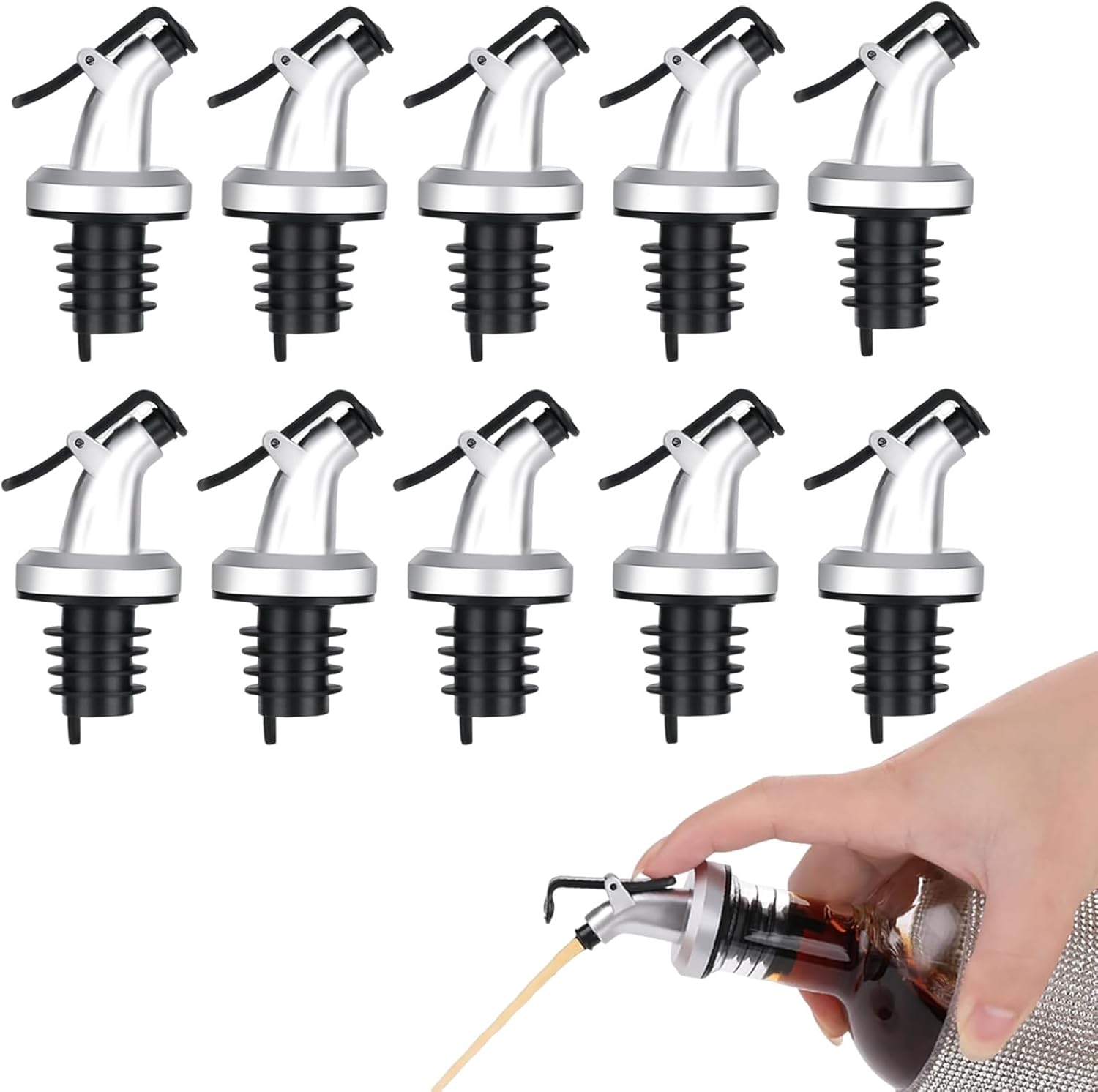 10 Pack Bottle Pourers for Spirits, Oil Pourer Spout with Leakproof ...