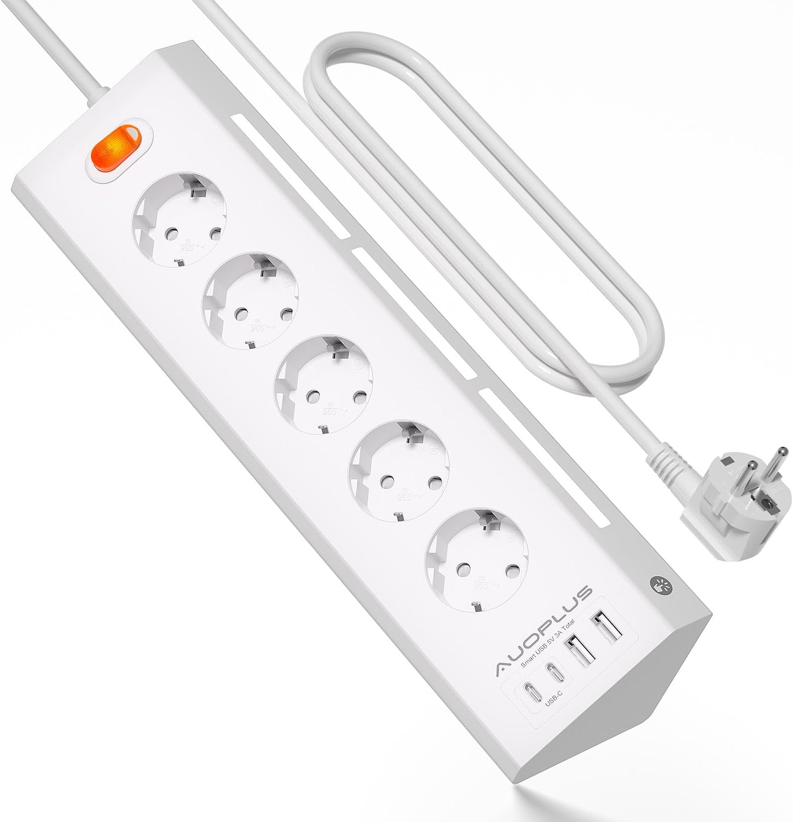 Multiprise avec Interrupteur Individuels (3680W/16A), Multiprise Electrique 5 Prises avec 2 Port ...