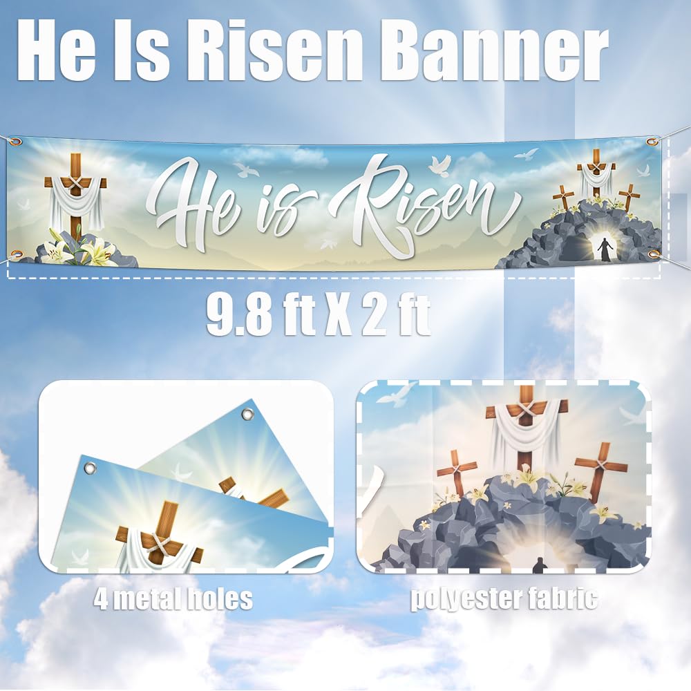 Snapklik.com : He Is Risen Banner Religious Happy Easter Banner ...