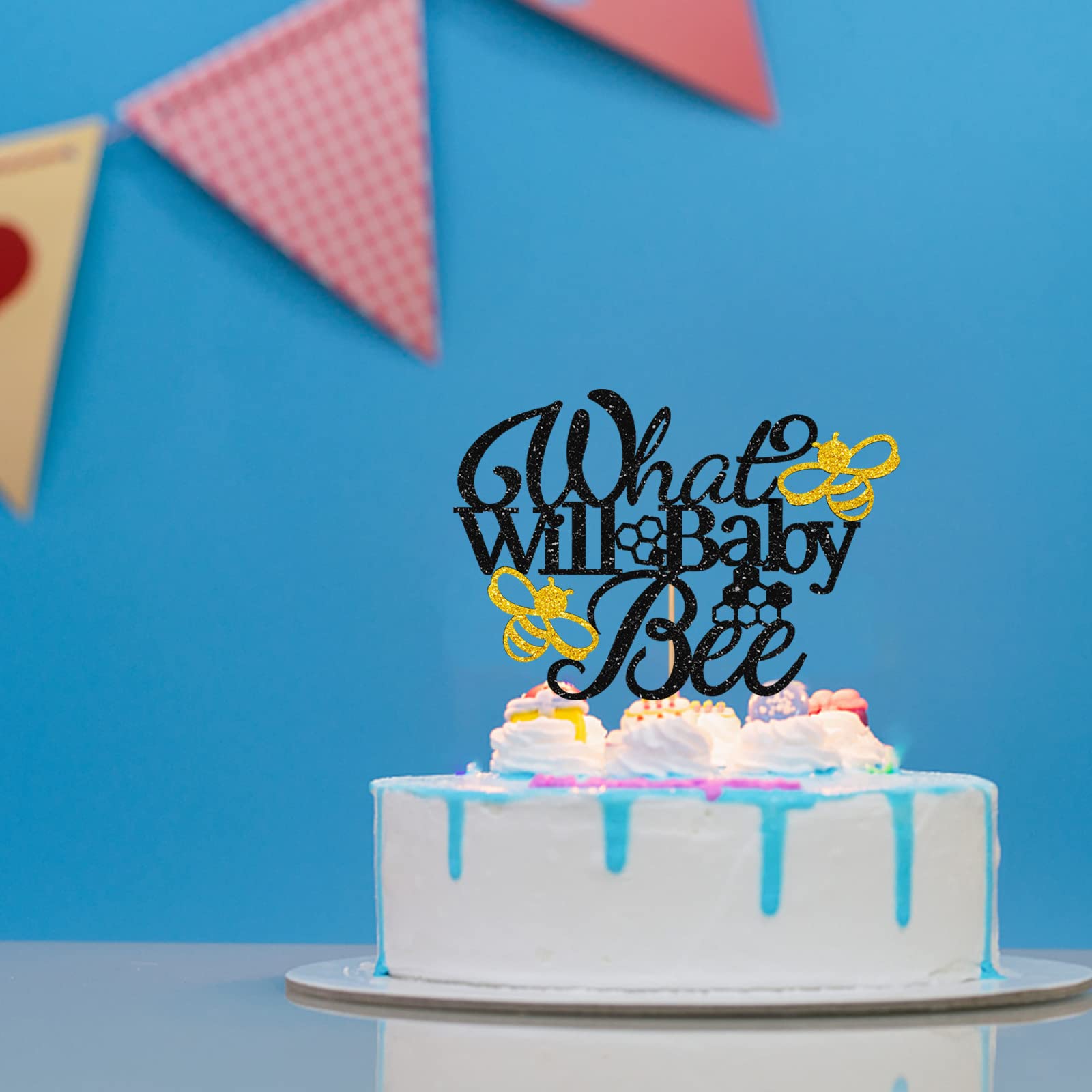 Snapklik.com : Black & Gold What Will Baby Bee Cake Topper, Bee Themed ...