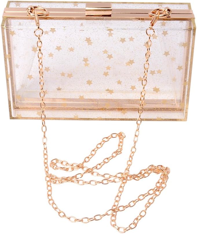 Women Acrylic Transparent Gold star Evening Bags Purses Clutch Vintage ...
