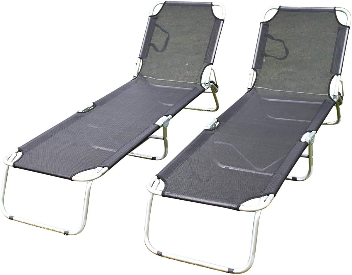 Olive Grove SET OF 2 Garden Sun Beds- Folding Flat Aluminium Garden Sun ...