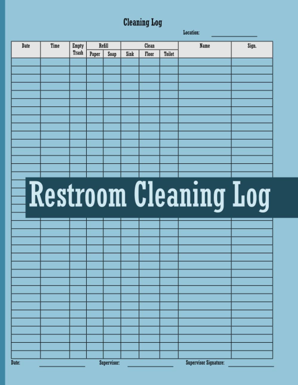 Restroom Cleaning Log: Bathroom Cleaning log Checklist For Home, Office ...