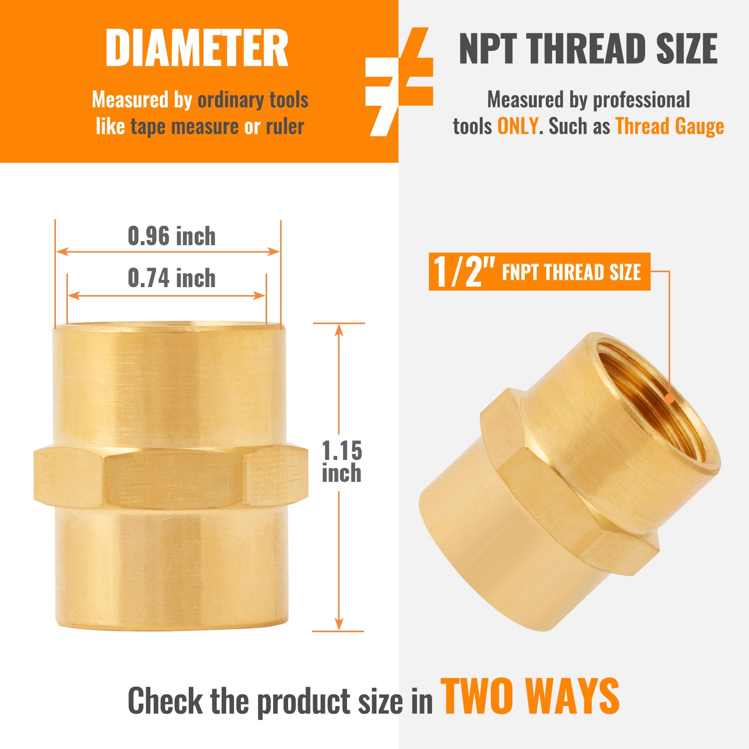 Snapklik.com : 6-Pack 1/2 Inch Female Hex Couplings, 1/2 NPT Female ...