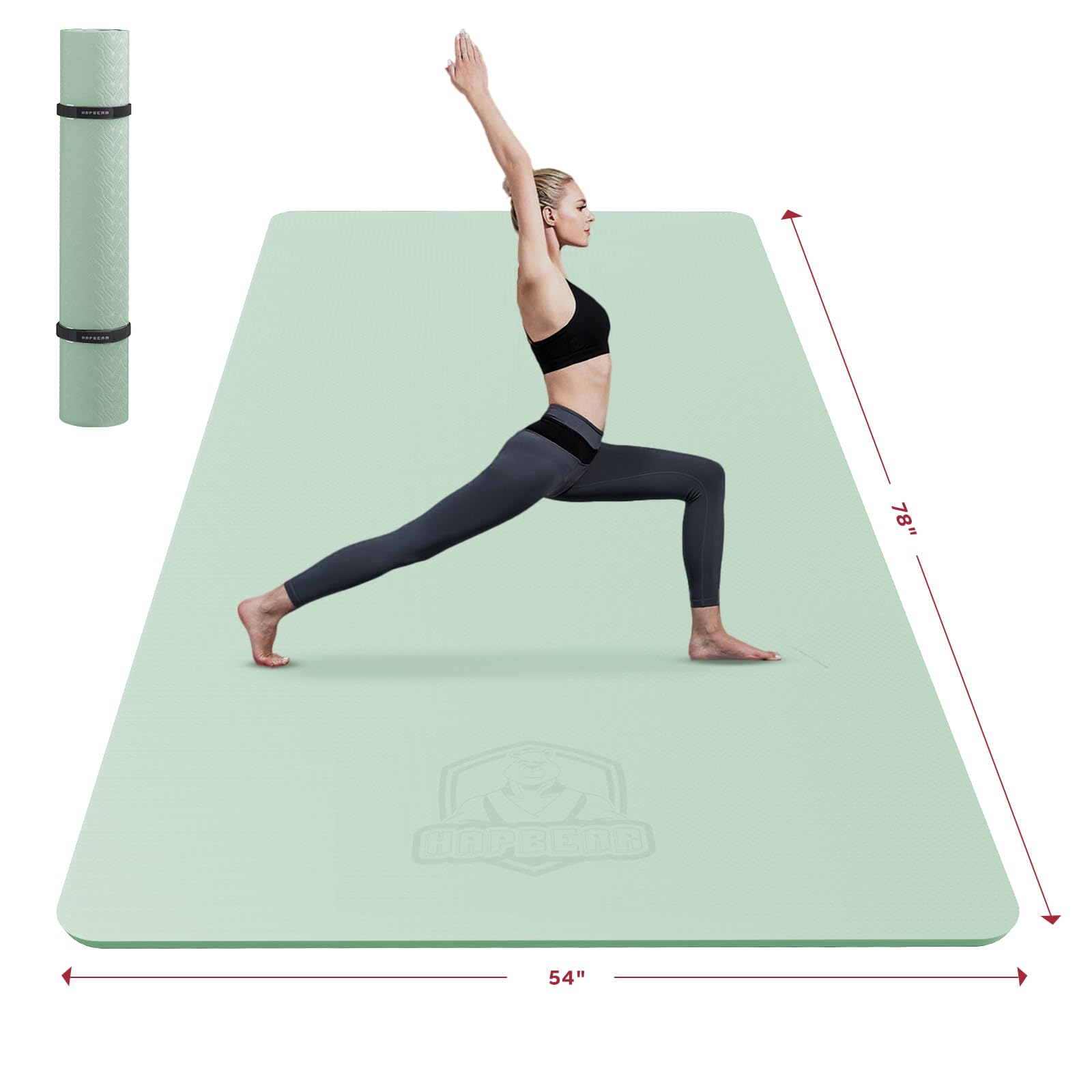 HAPBEAR Extra Large Yoga Mat w/ Straps and Storage Bag - 78"x54"x6mm (1 ...