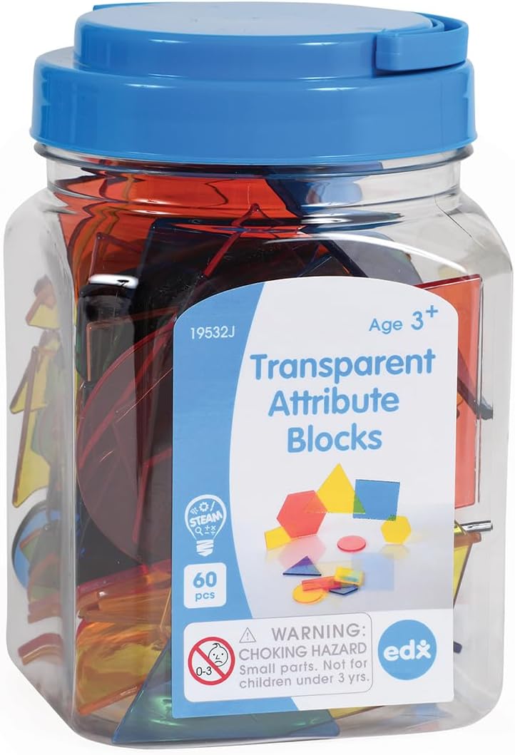 edxeducation Transparent Attribute Blocks | Mini Jar | Set of 60 ...