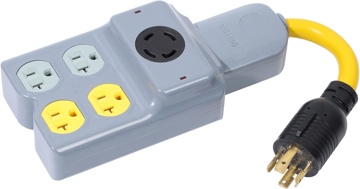 NEMA L14-30P to 4 Port 5-15R 5-20R L14-30R 5 Outlet 120/240V 30 Amp 4 ...