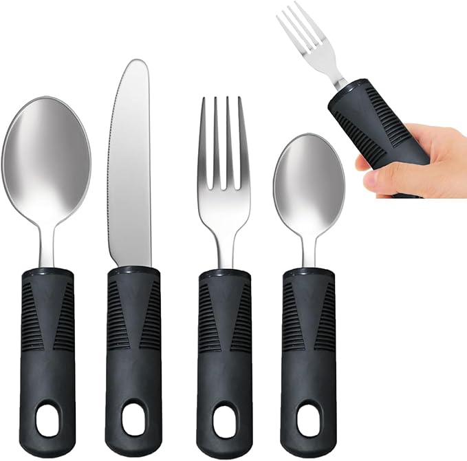 Extra Wide Handles Easy Grip Aids Cutlery Set for Adult with Knife Fork ...