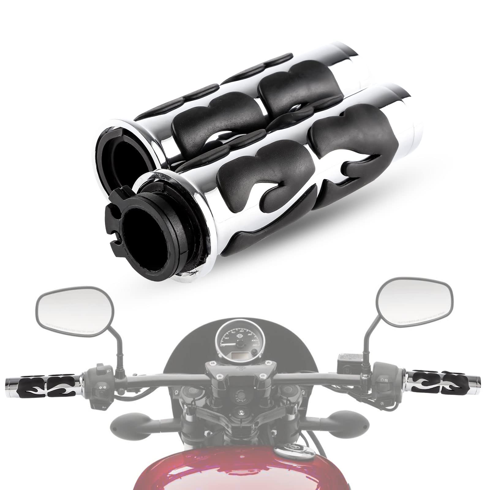 Snapklik.com : Motorcycle Hand Grips 1" Custom Chrome Billet Aluminum ...