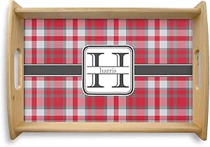 Amazon.com | Personalized Red & Gray Plaid Natural Wooden Tray - Small ...