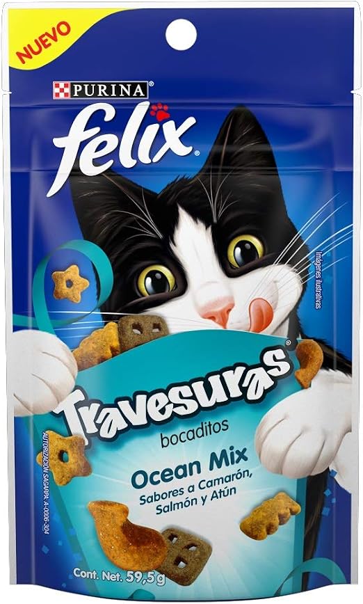 Purina Felix Snacks Travesuras Ocean Mix Todos los Tamaños Sabor ...