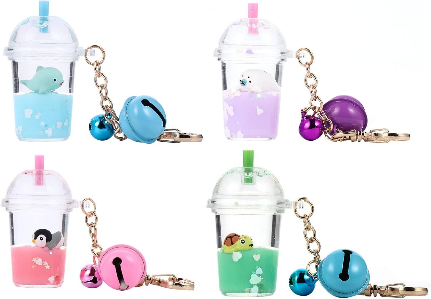 Amazon.com: BEOSOFLOY Boba Tea Keychain with Liquid 4PCS Bubble Tea ...
