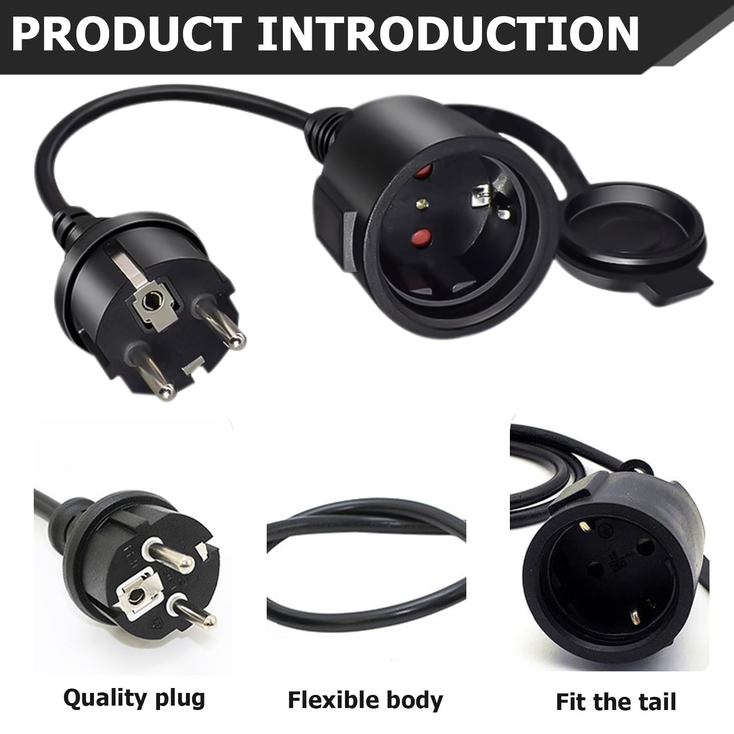 Double Extension Cord Plug 1.8m 3C 1.0mm 3 Pin Plug Strip 10mm Blunt