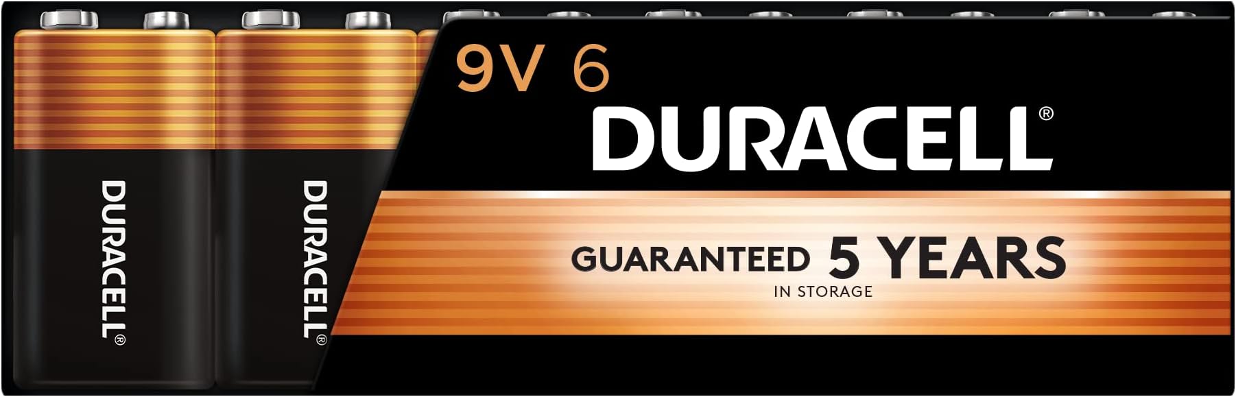Duracell Coppertop 9V Battery, 6 Count Pack, 9-Volt Battery with Long ...