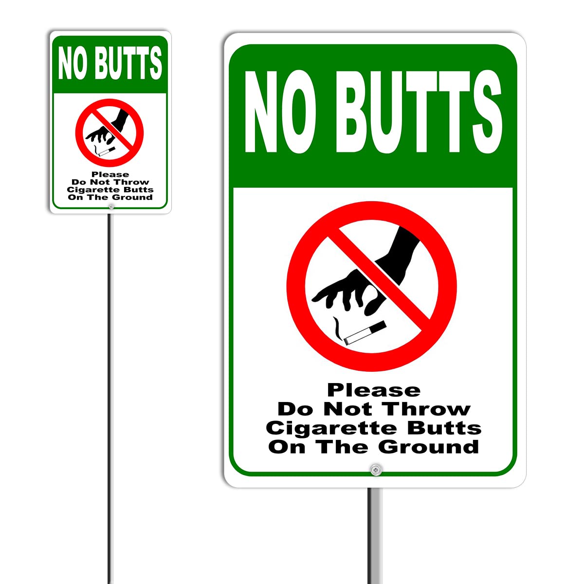 Buy No Butts Signs - Don't Throw Butts on the Ground Signs - 8 x 12 Aluminum Yard Sign With 24 ...