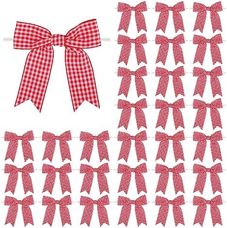 Amazon.com: Meseey 30 Pcs 3.5 Inches Gingham Ribbon Bows with Twist Tie ...