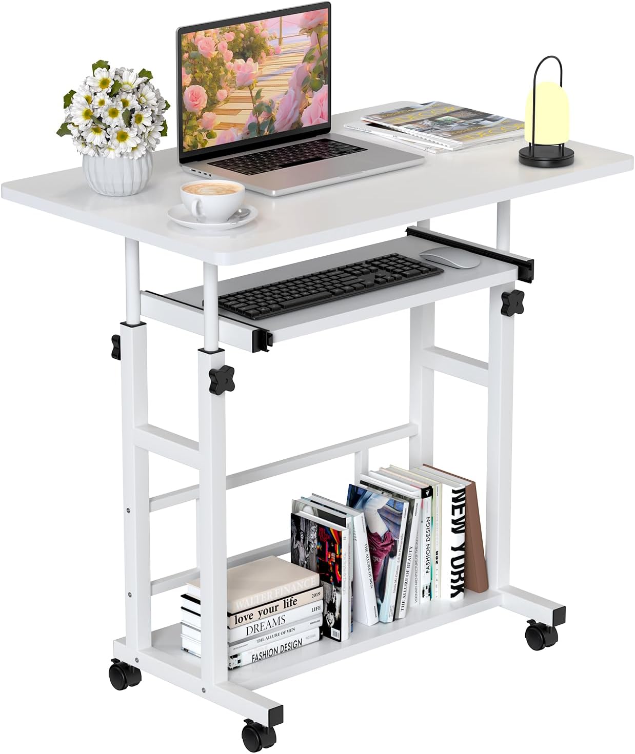 PIPIPOXER 80x50cm Computertisch mit Rollen, Schreibtisch Computertisch ...