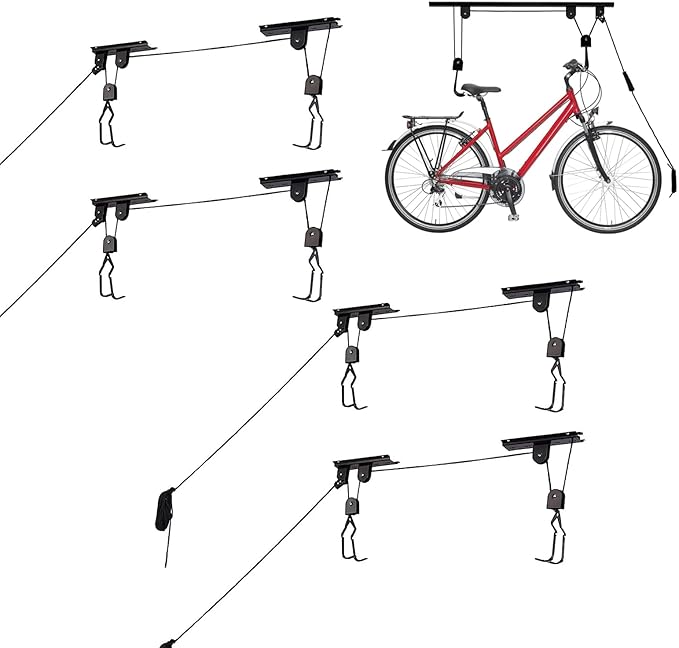 OZHOMY 4 PCS Bike Lift Hoist Heavy Duty Bicycle Ceiling Storage Rack ...