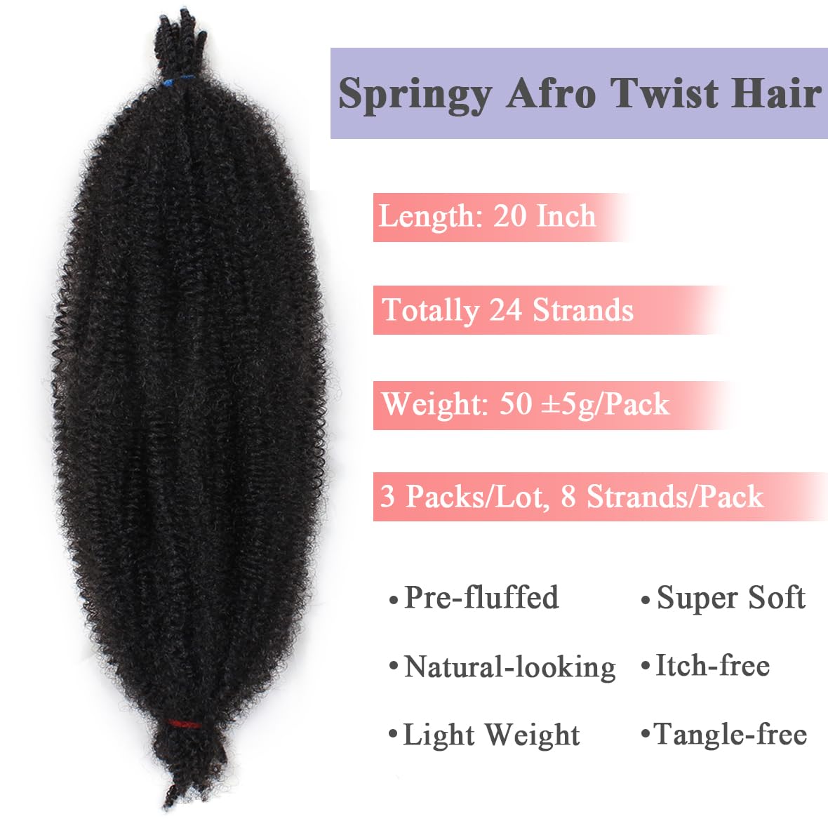 Leeven 20 Inch Springy Twist Hair Pre-Separated 3 Packs Popping Spring ...