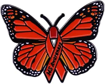 Amazon.com: MS Awareness Butterfly Pin Badge Red Butterfly Brooch Pin ...