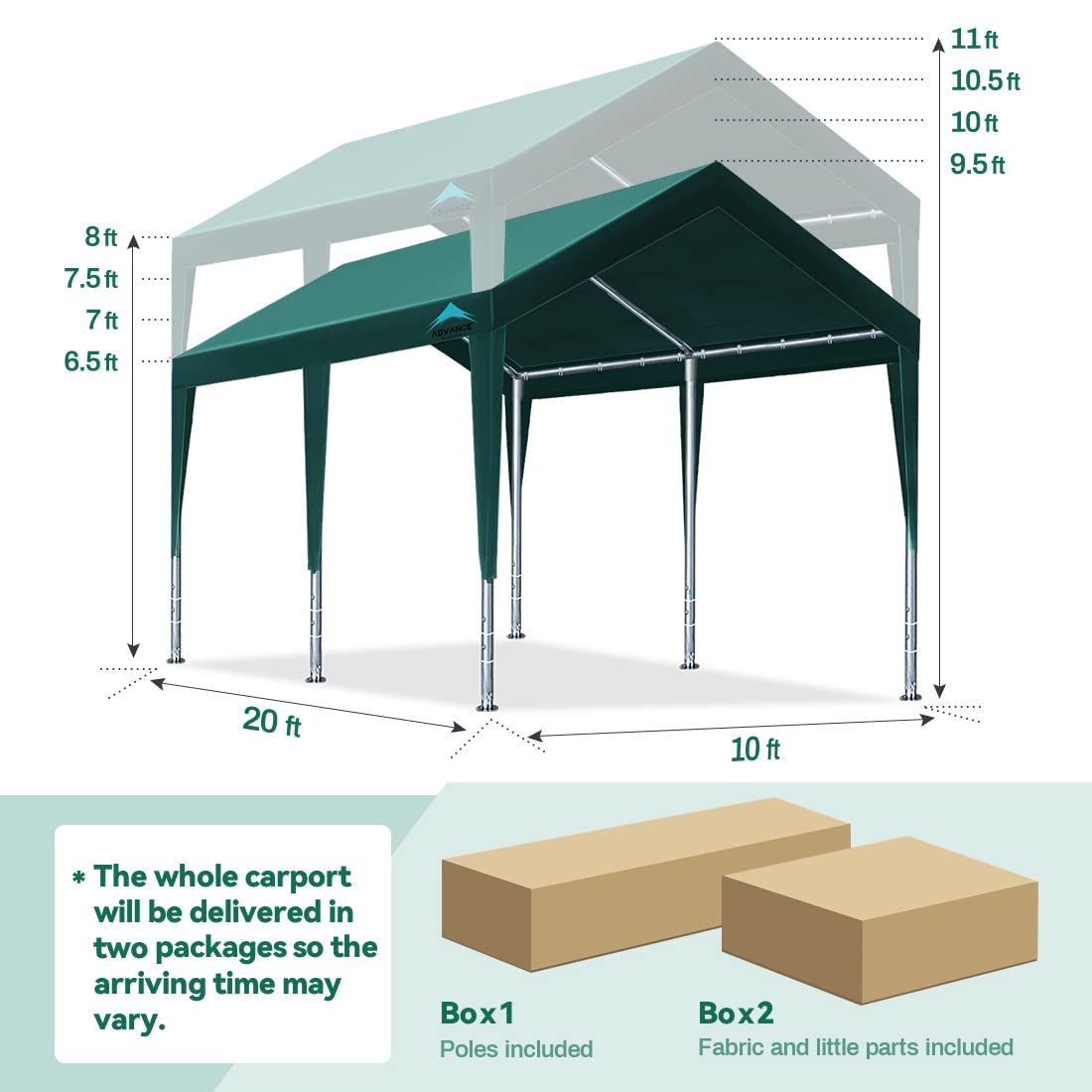 Snapklik.com : ADVANCE OUTDOOR Adjustable 10x20 Ft Heavy Duty Carports ...