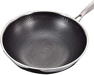 Amazon.com: Kitchen Cookware Frying Pan,Non-Stick Pan Double-Sided Honeycomb Stainless Steel Wok ...