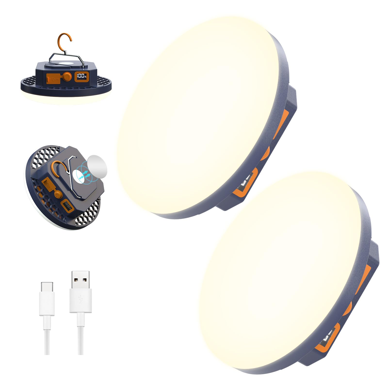 Snapklik.com : AODOO 2pcs 10000mAh Rechargeable Camping Light ...