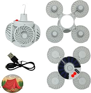 Amazon.com: Wamikigl Solar Foldable 4 Fan Light with Hook, USB/Solar ...