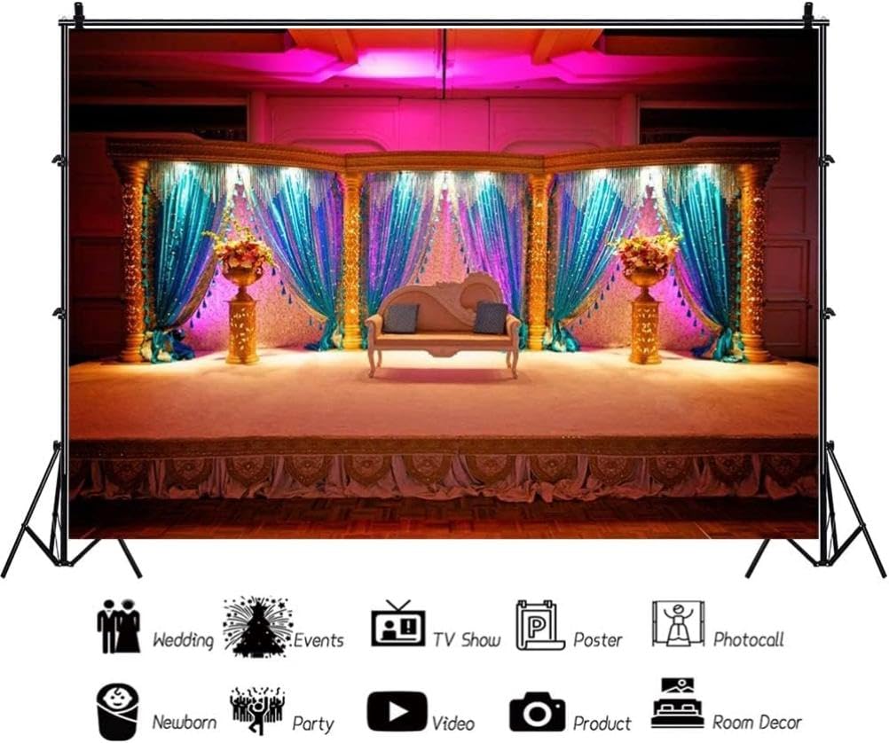 Buy AOFOTO 10x8ft India Culture Ritual Wedding Stage Backdrop ...