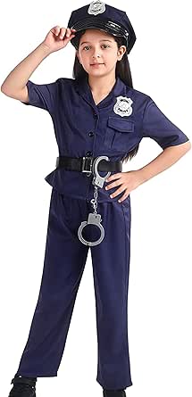 Amazon.com: Doxrmuru Girls Police Officer Costume Cop Uniform for Kids ...