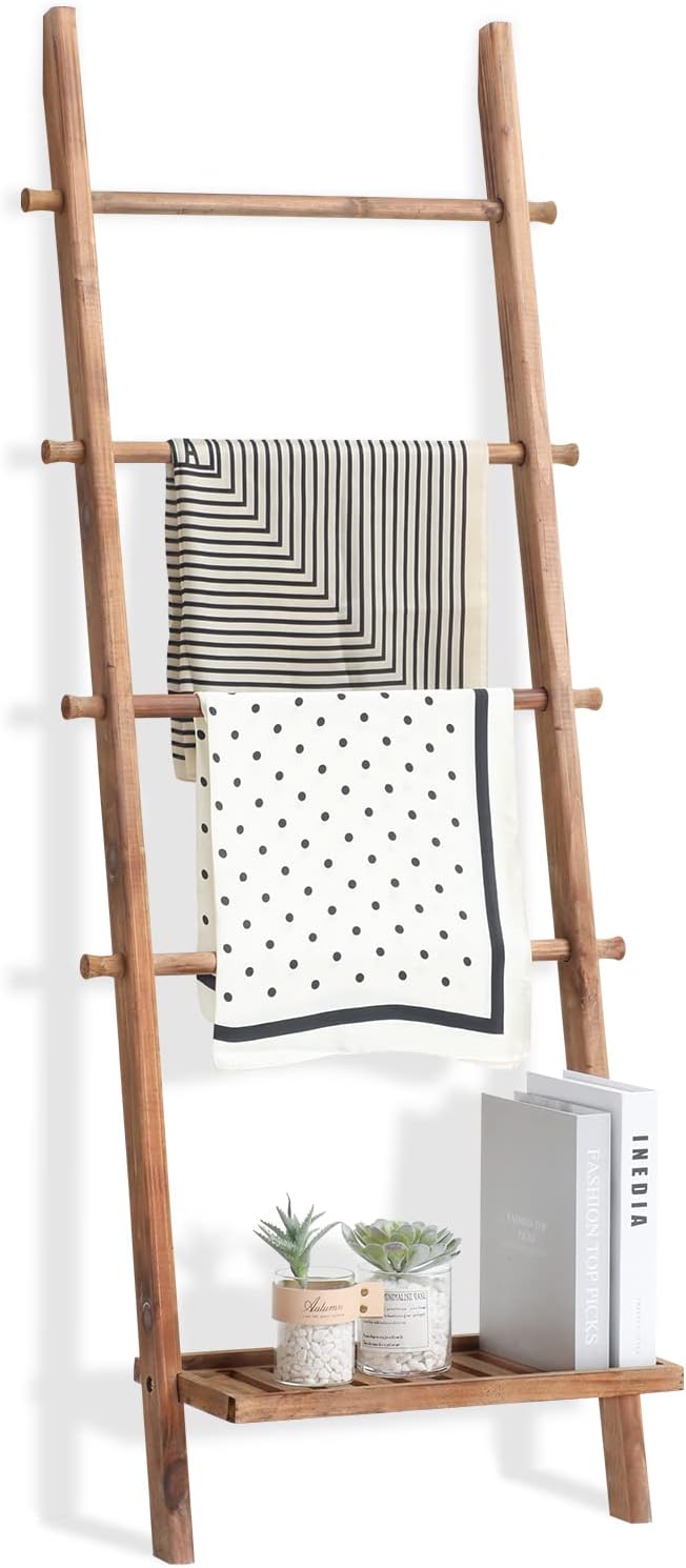 Amazon.com: HOOBRO Blanket Ladder, 6 Tier Wall Leaning Blanket Rack, 5 ...