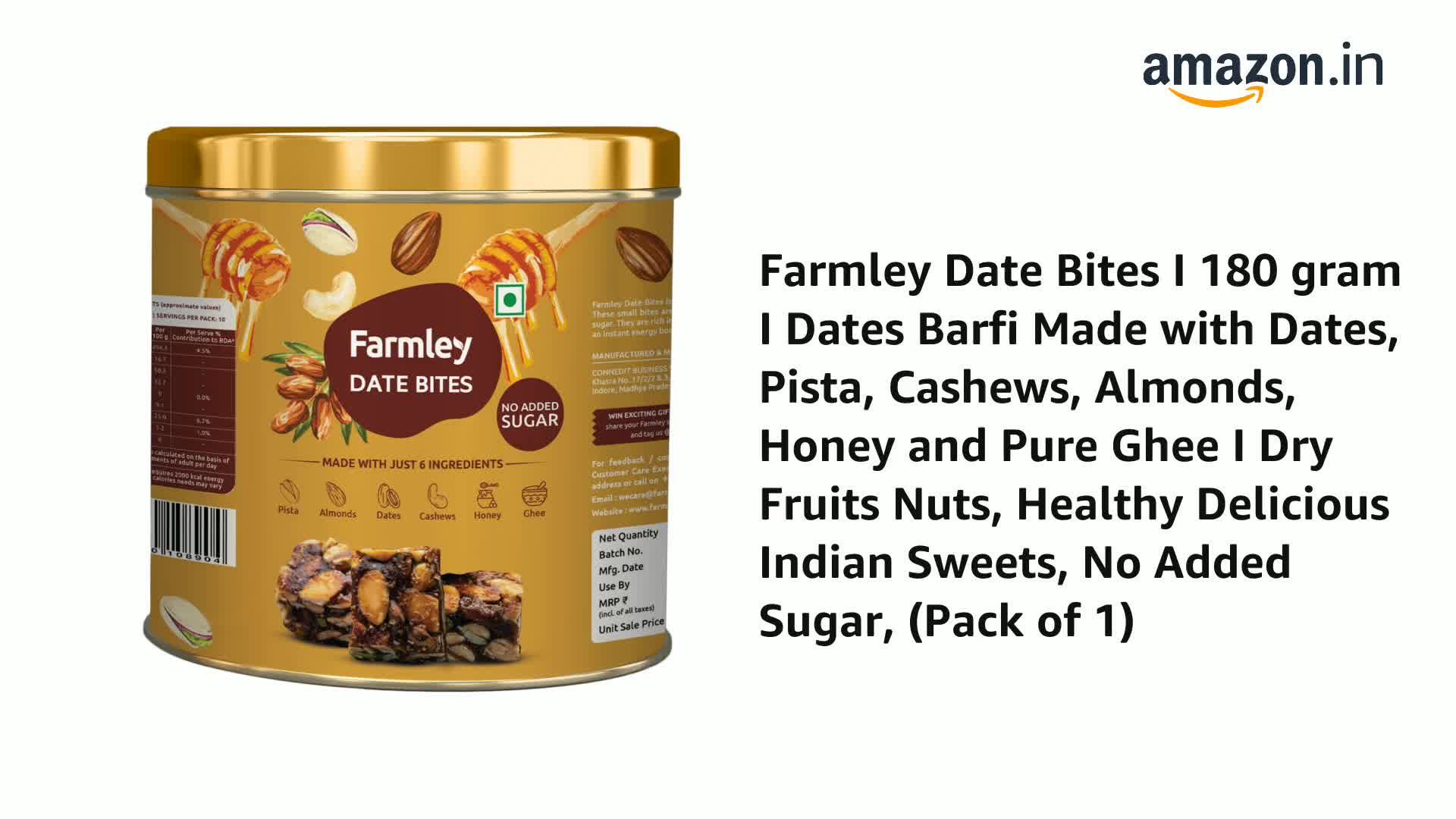 Watch Farmley Date Bites I 180 gram I Dates Barfi Made with Dates ...