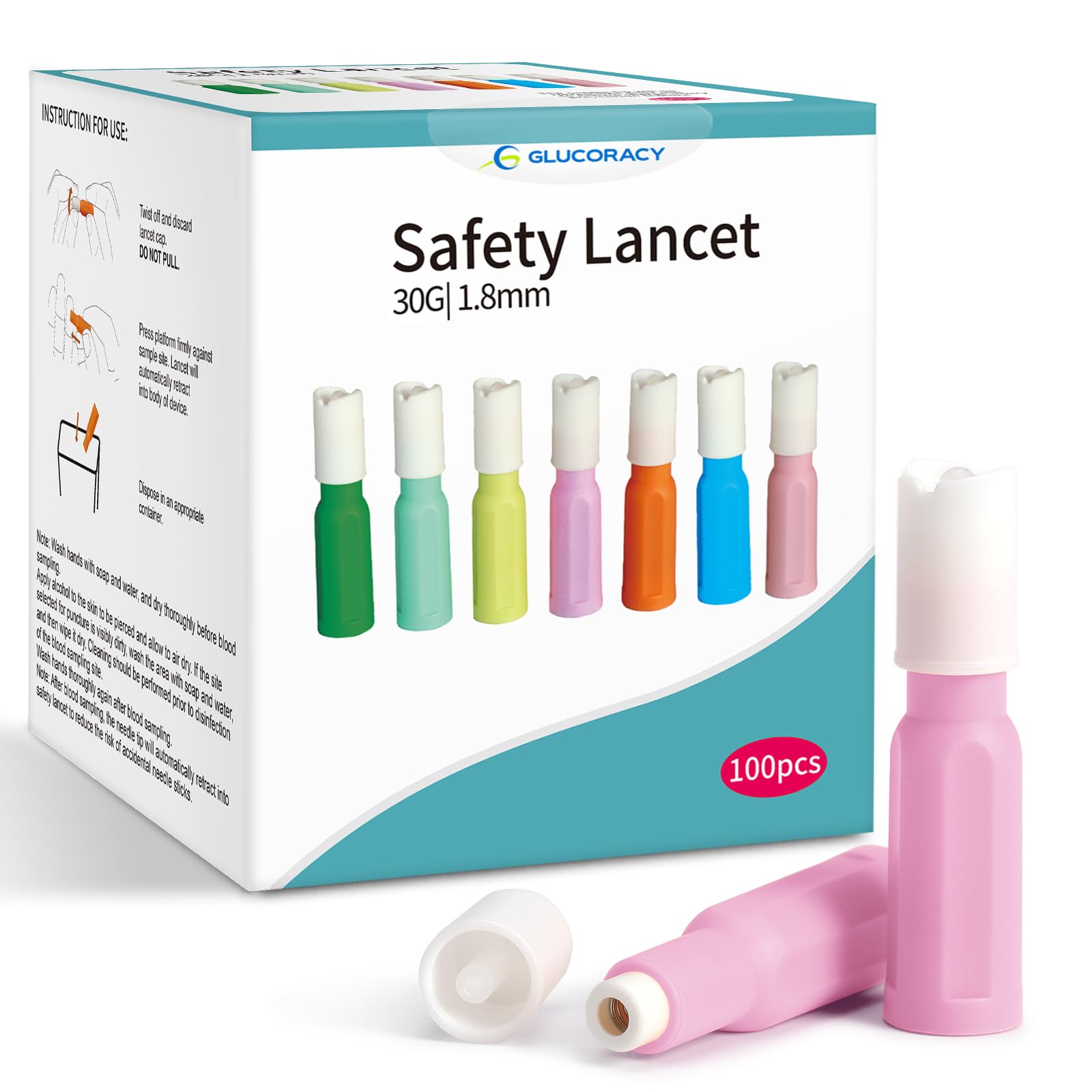 Snapklik.com : Safety Lancets, Sterile, Top Push Button Activated, 30 Gauge, 1.8 Mm, 100 Count ...