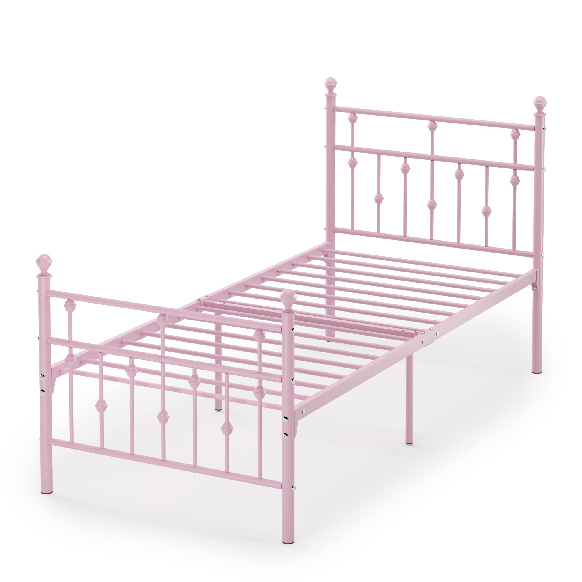 Weehom Pink Metal Bed Frame Twin Size with Headboard Mattress ...