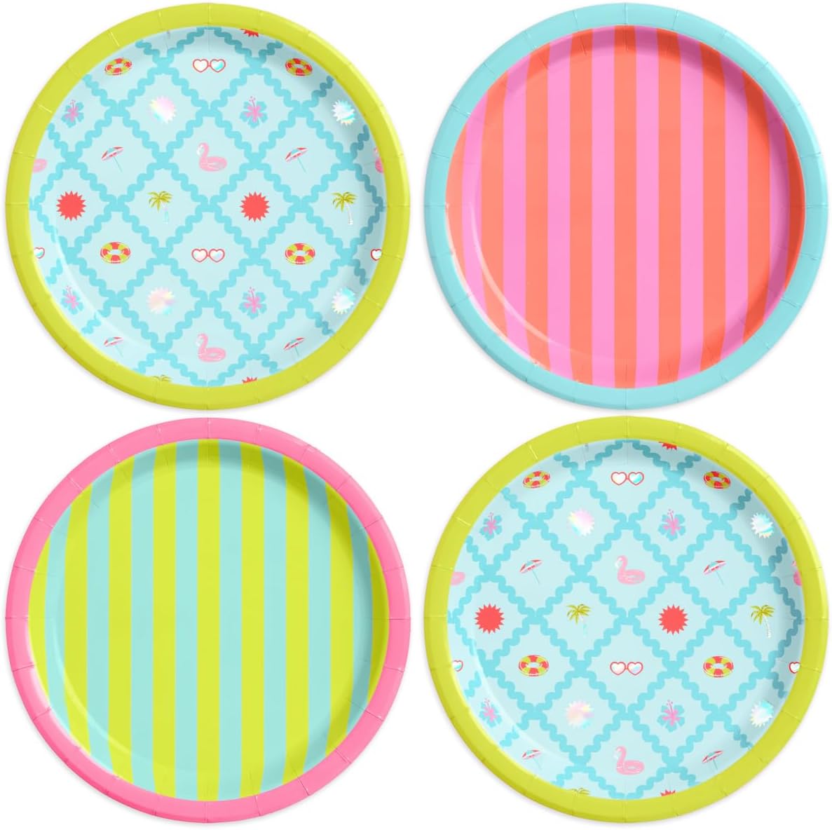 Amazon.com: xo, Fetti Pool Party Paper Plates, 3 Designs | 24 pcs 9 ...