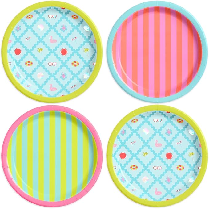Amazon.com: xo, Fetti Pool Party Paper Plates, 3 Designs | 24 pcs 9 ...