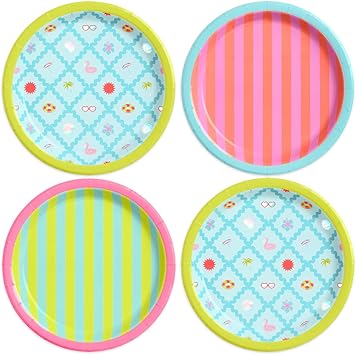 Amazon.com: xo, Fetti Pool Party Paper Plates, 3 Designs | 24 pcs 9 ...