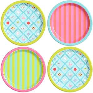 Amazon.com: xo, Fetti Pool Party Paper Plates, 3 Designs | 24 pcs 9 ...