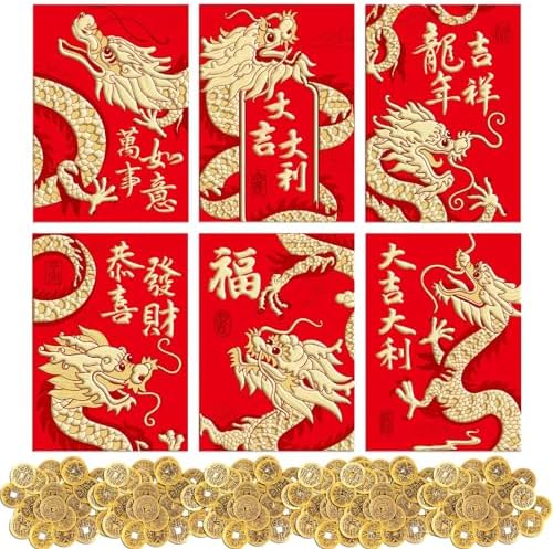 Amazon.com : 36Pcs Chinese New Year Red Envelopes 100Pcs Chinese Coin ...