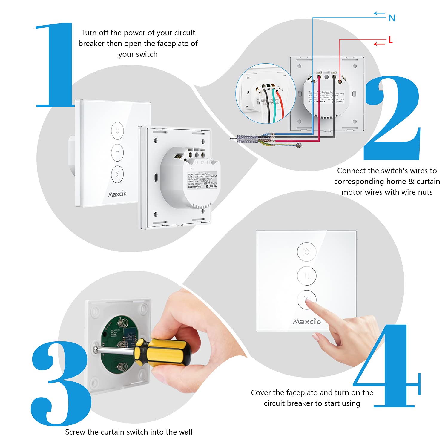 Smart Shutter Switch, Maxcio WiFi Roller Shutter Switch Compatible with ...