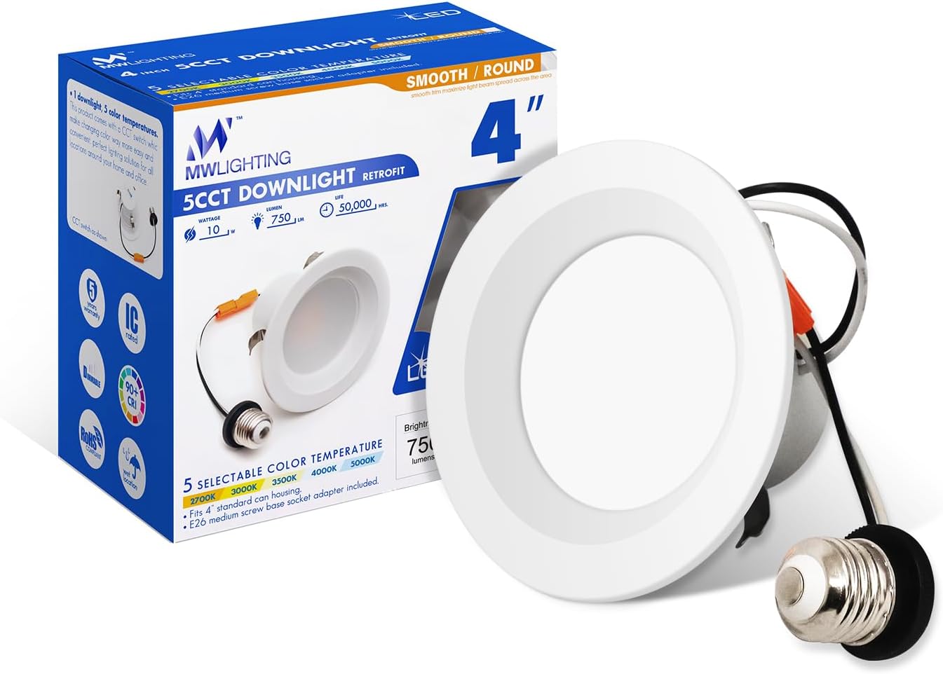 mw 4 Inch LED Recessed Can Lights,10W=75W,750LM,2700K/3000K/3500K/4000K ...