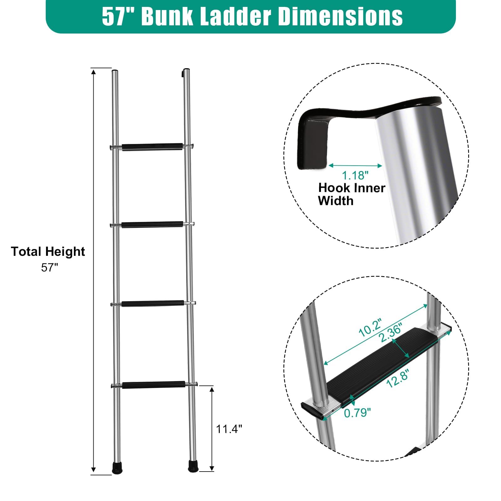 Snapklik.com : LITBM 57" RV Bunk Ladder, Aluminum 4 Step Integrated ...