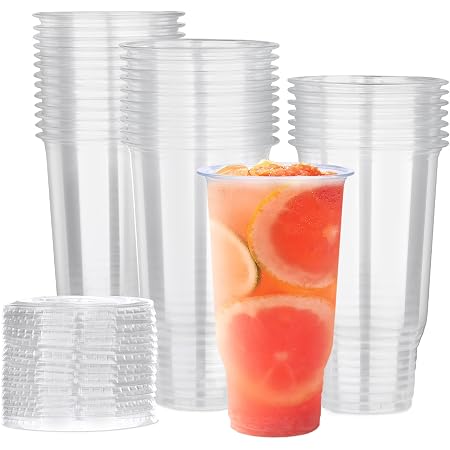 Amazon.com: Huaiid 32oz Clear Plastic Cups with Lids, Disposable ...