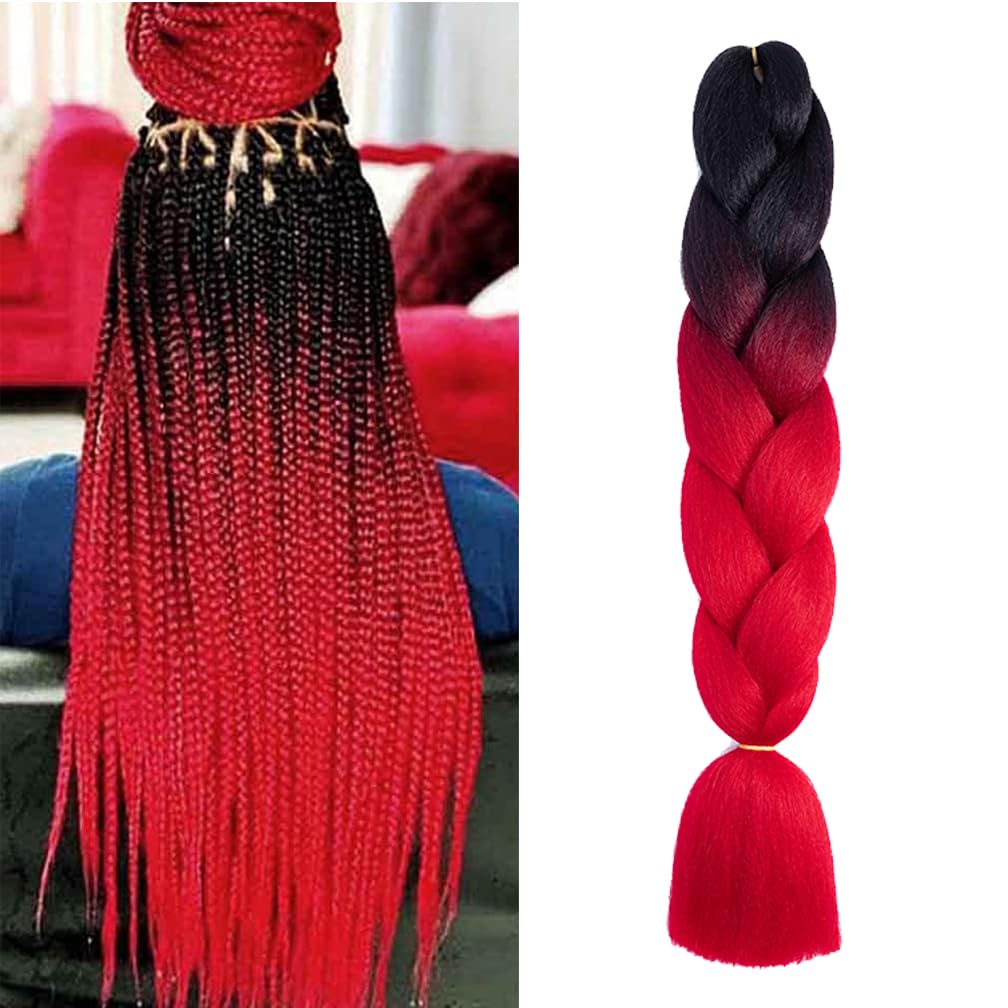 Amazon.com : Braiding Hair Ombre Black to Red Braid Hair Extensions Hot ...