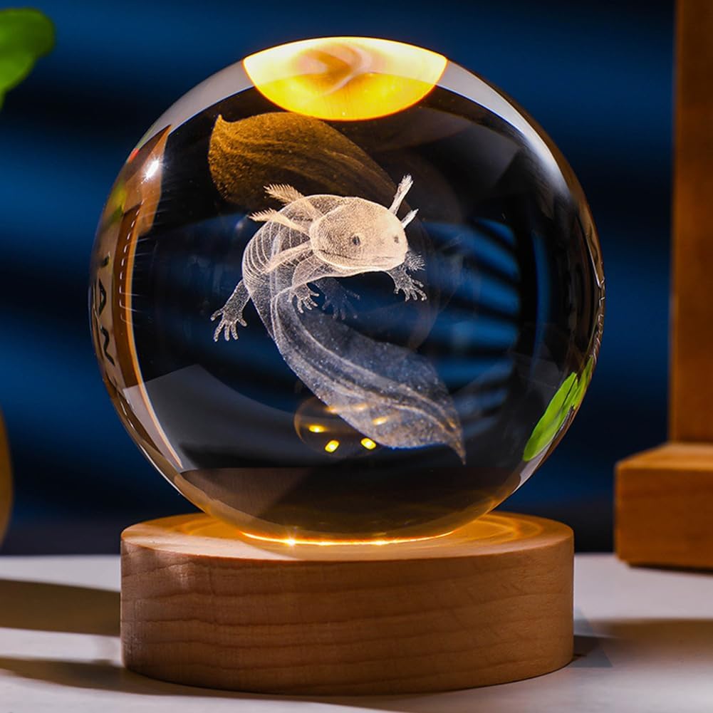 ZEERSHEE 3D Axolotl Crystal Ball Night Lights for Kids with Colorful ...