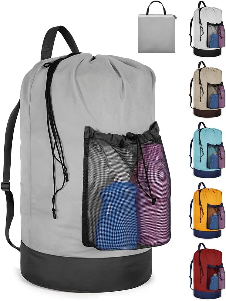 Amazon.com: Laundry Bag with Shoulder Straps and Mesh Pocket Laundry ...