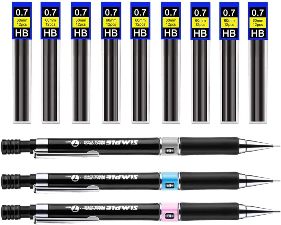 DOUSELLA 3 Pièces Porte-mines 0.7mm avec 120 PCS 0,7mm Recharges de ...